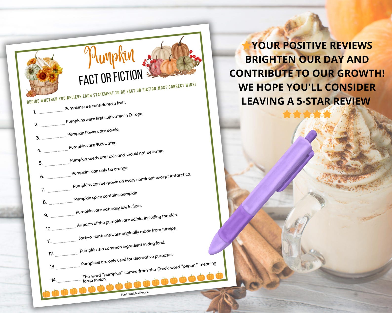 Pumpkin Trivia,pumpkin Fact or Fiction,fall Party Games,true or False ...