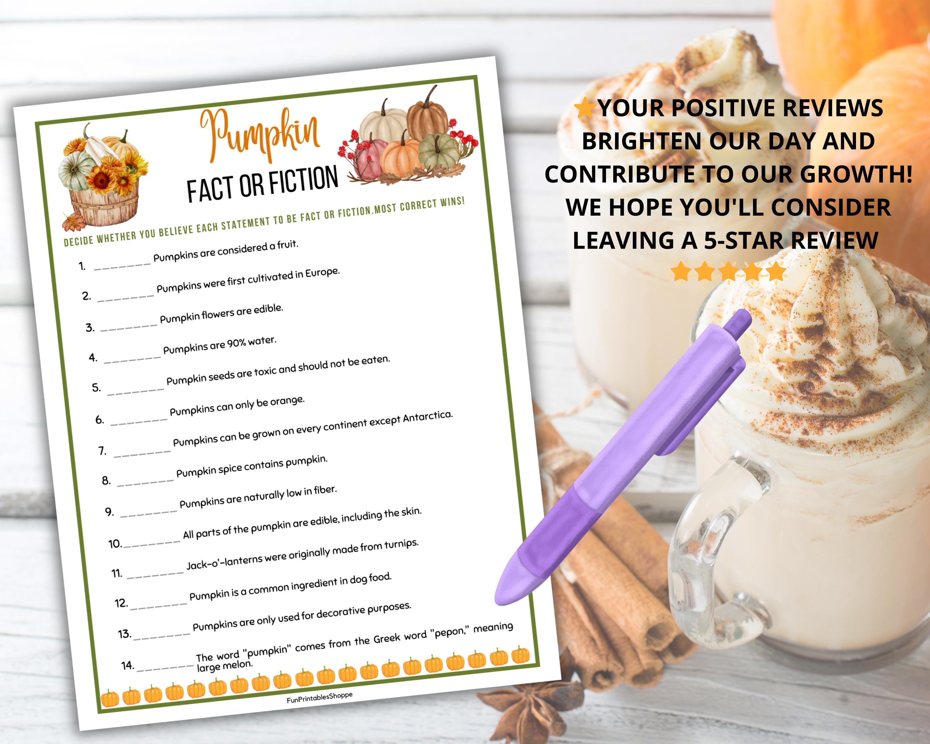 Pumpkin Trivia,pumpkin Fact or Fiction,fall Party Games,true or False ...