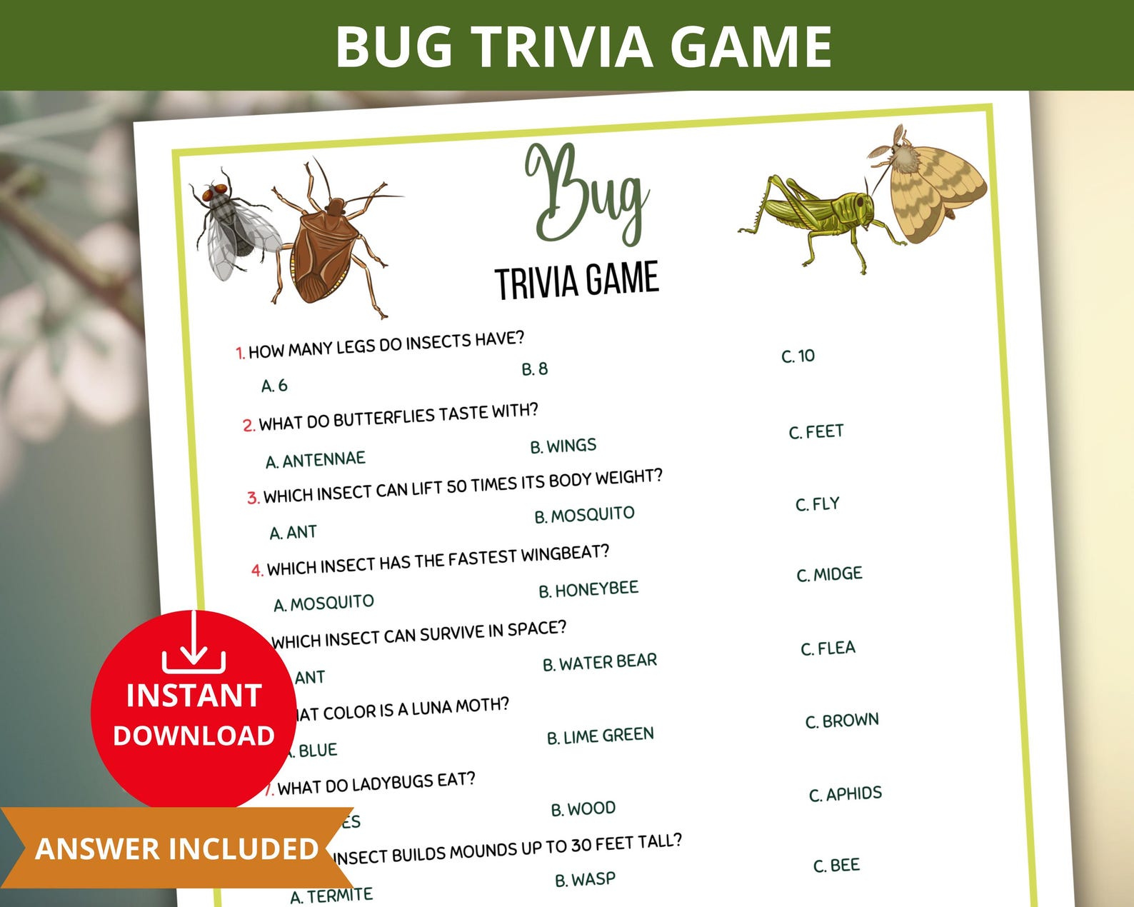 Bug Trivia Game,insect Trivia,insect Quiz,nature Trivia,animal Nature ...