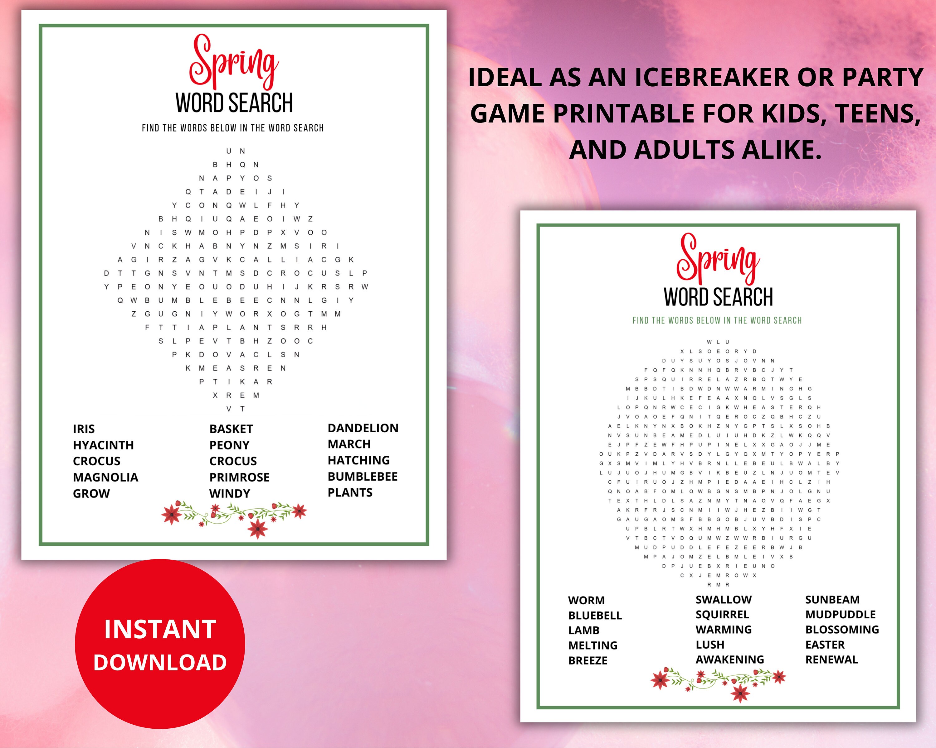Spring Word Search, Springtime Printable Games, Spring Activities, Word ...