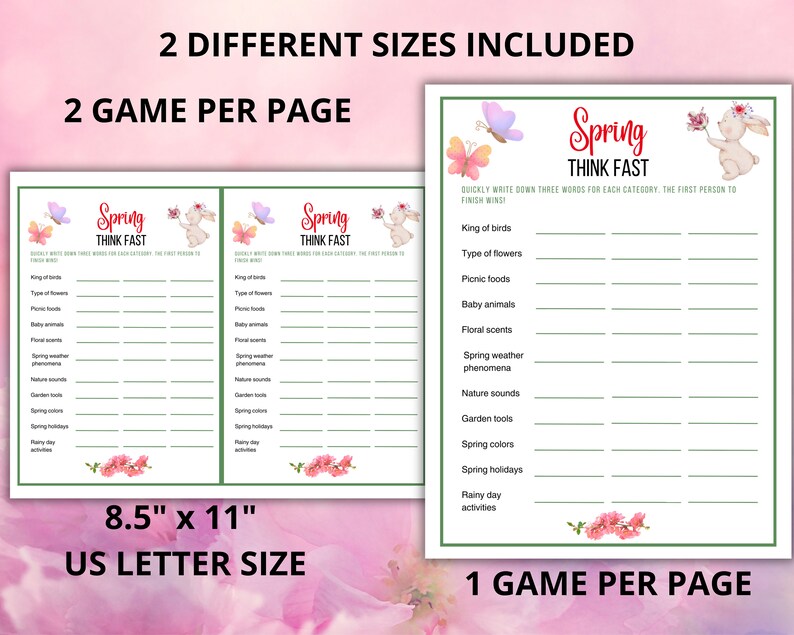 Spring Think Fast Game,quick Think Spring Game, Spring Classroom ...