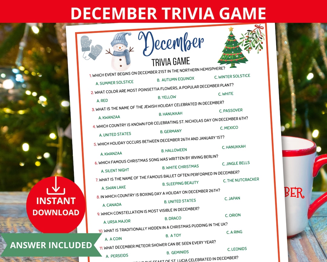 December Trivia Game,winter Holiday Game,december Quiz,winter Season ...