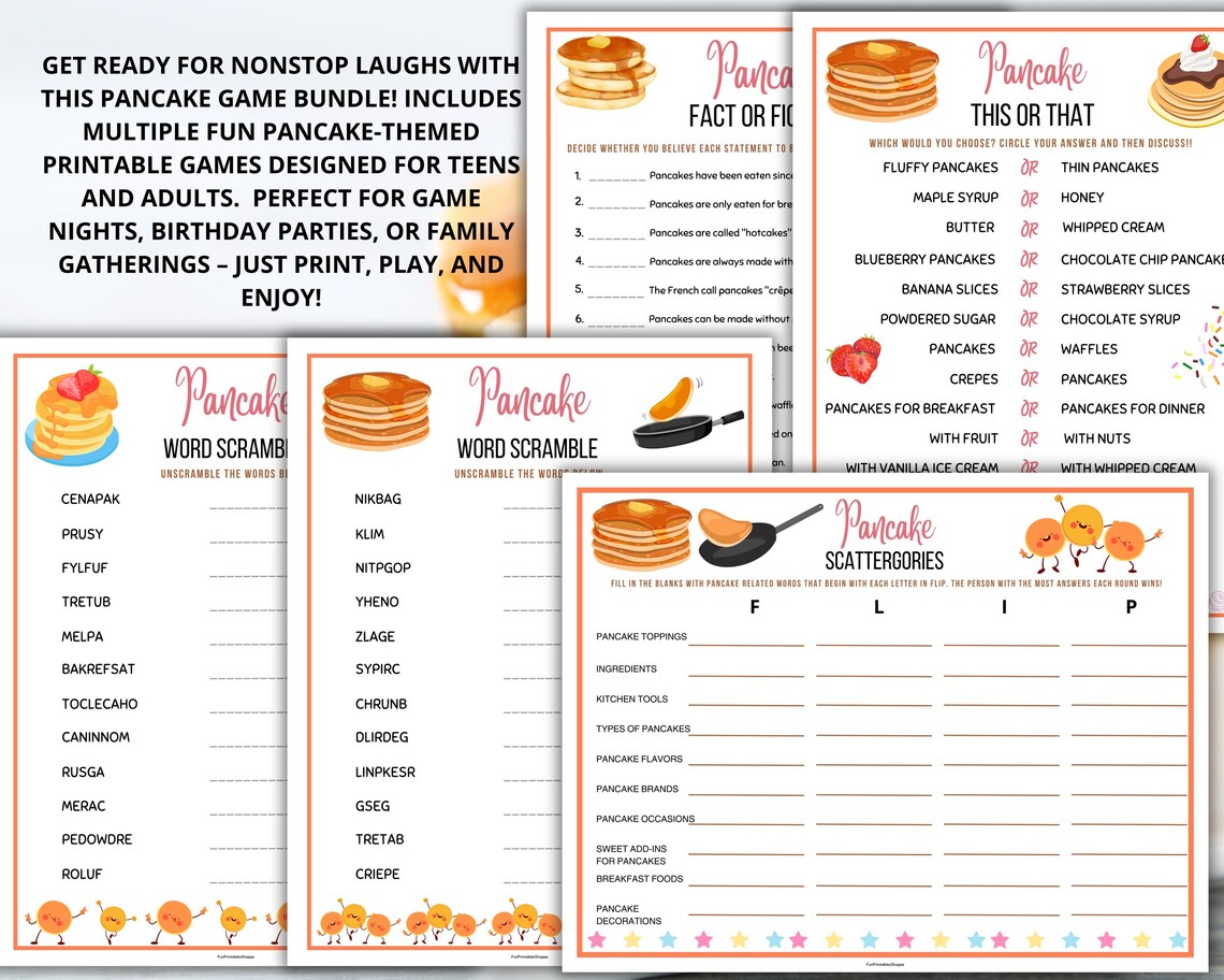 Pancake Game Bundle,pancake Party Games,pancake Day Game,slumber Games ...