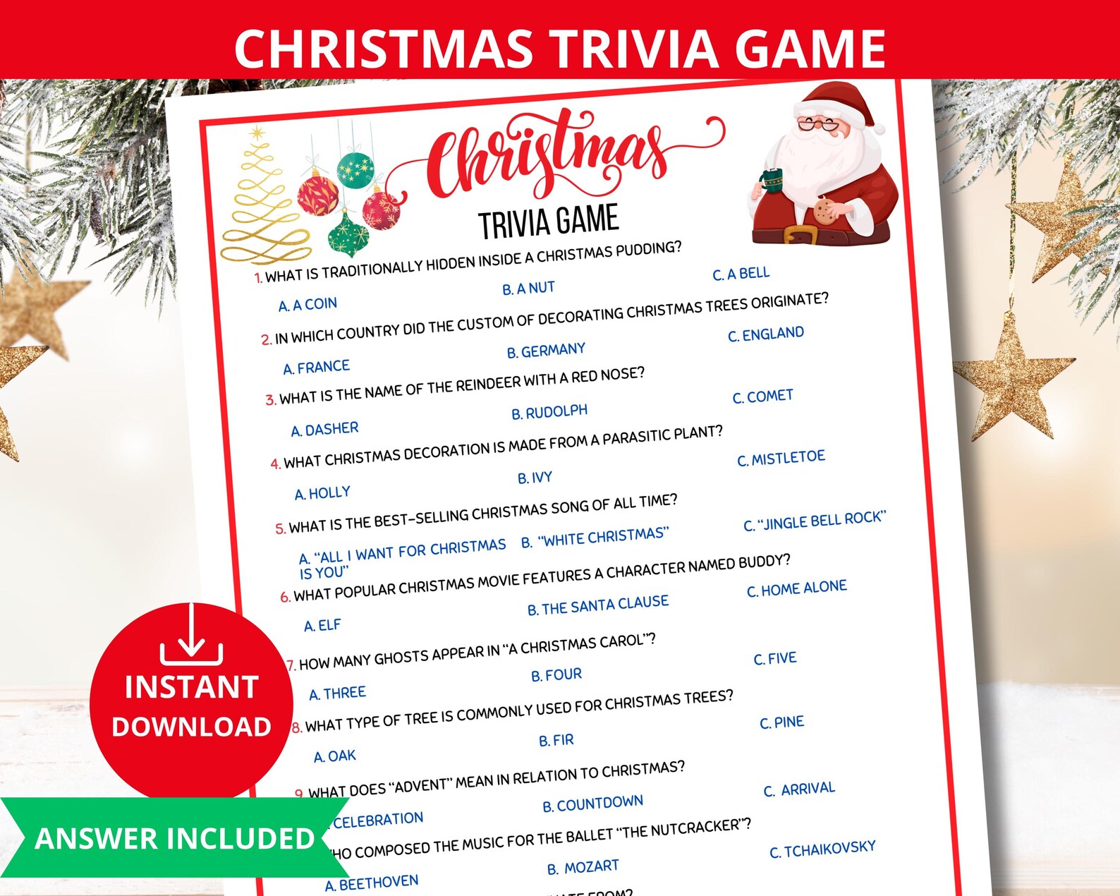 Christmas Trivia Game,holiday Trivia Questions,fun Christmas Quiz ...