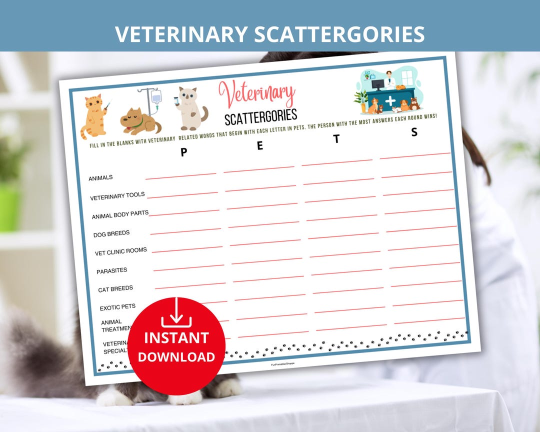 Veterinary Scattergories Game,vet Clinic Activity,pet Lover Game,vet ...