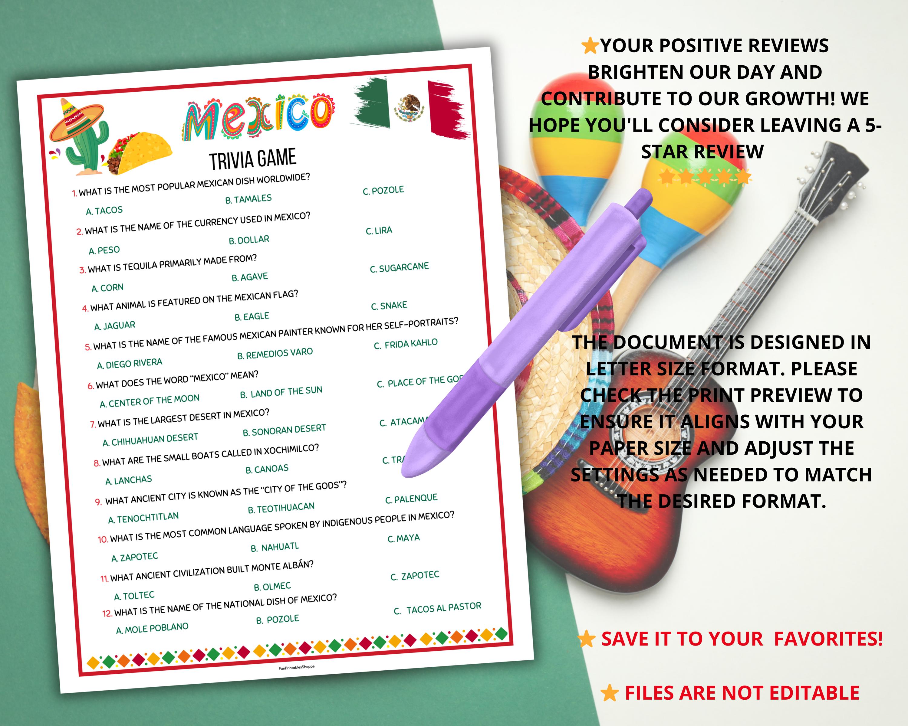 Mexico Trivia Game,mexican History Questions,mexico Quiz,mexican ...