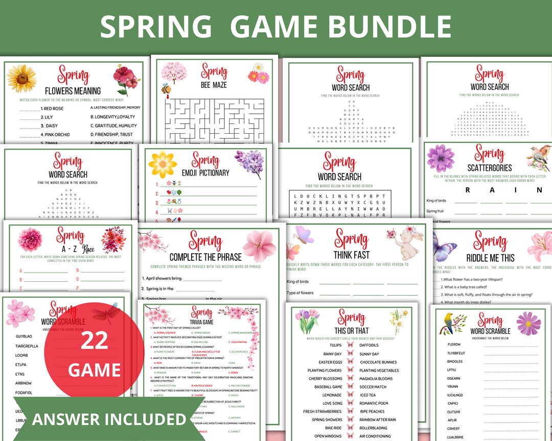 Spring Games Bundle, Spring Trivia Bundle,spring Games for Adults ...