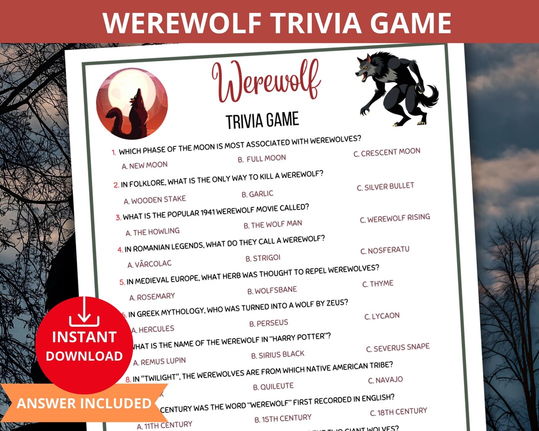 Werewolf Trivia Game,werewolf Quiz,spooky Trivia Quiz,halloween Party ...
