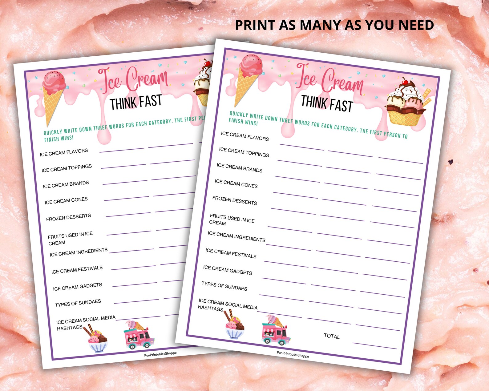 Ice Cream Quick Think,ice Cream Think Fast,ice Cream Party Game,ice ...