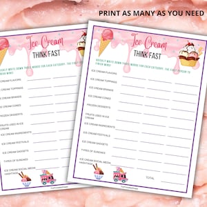 Ice Cream Quick Think,ice Cream Think Fast,ice Cream Party Game,ice ...
