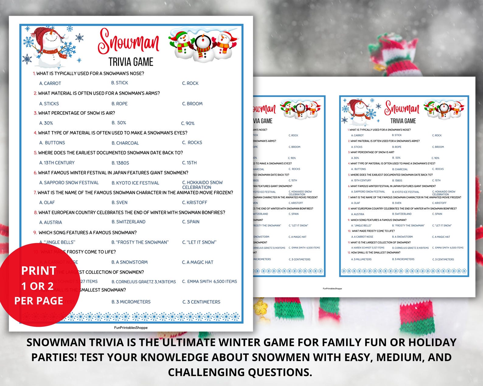 Winter Trivia Game,snowman Trivia,winter Quiz,snow Questions,winter ...