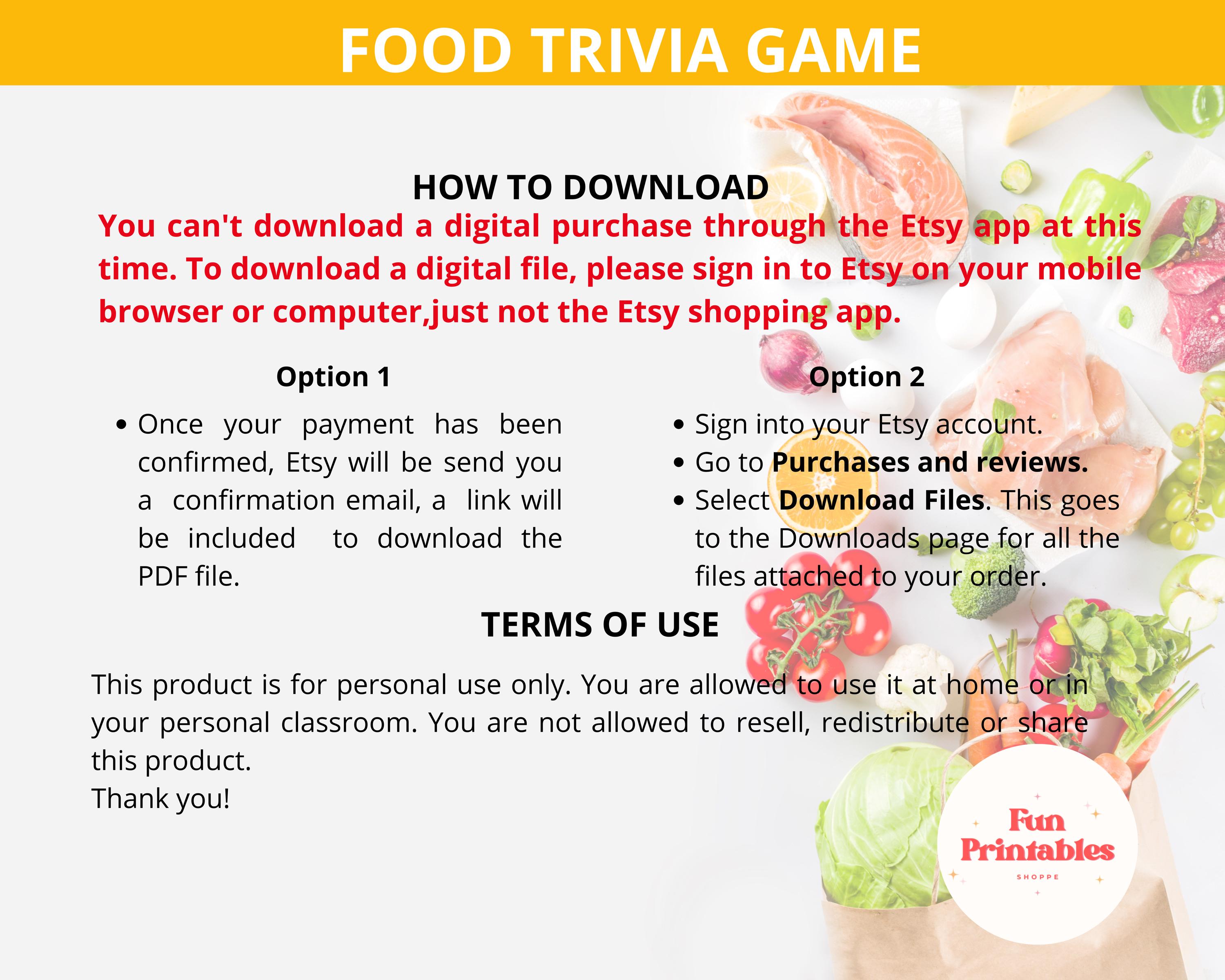 Food Trivia Game,culinary Trivia Game,food Quiz Print,family Food ...