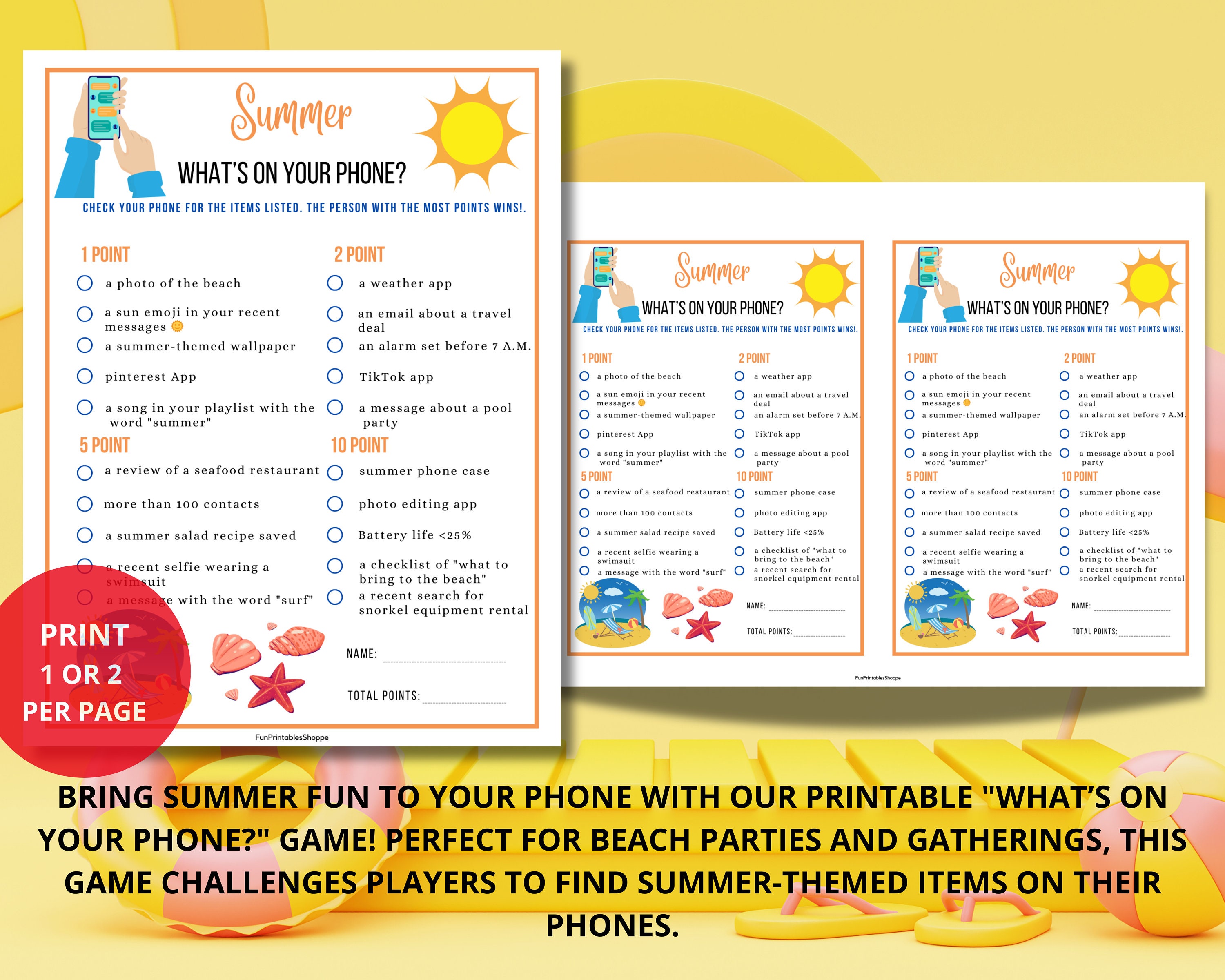 Summer Whats in Your Phone,summer Party Game,phone Game,pool Party ...