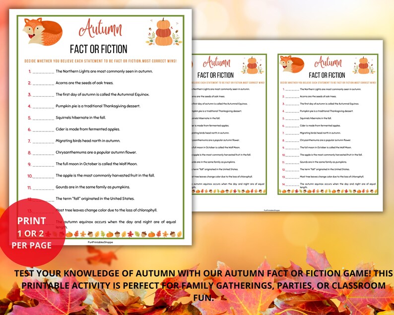 Autumn Fact or Fiction,fall Trivia,fall Trivia Question,autumn Quiz,fun ...
