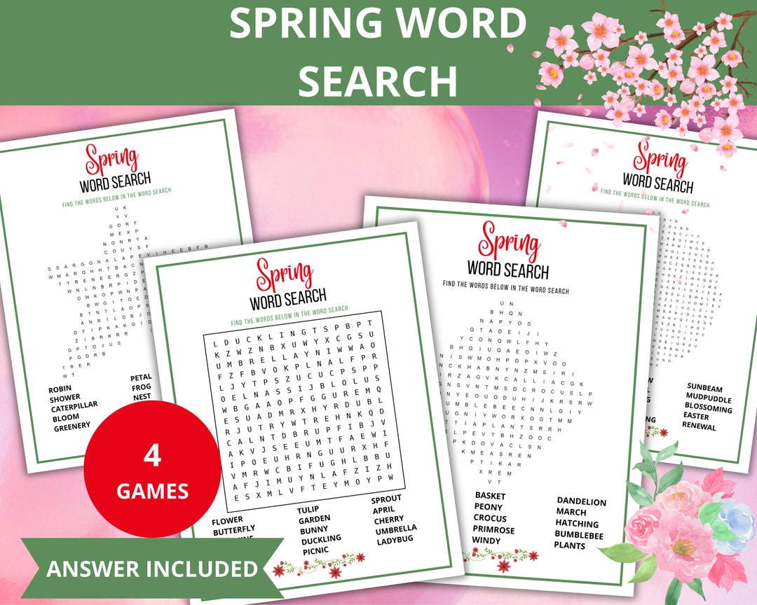 Spring Word Search, Springtime Printable Games, Spring Activities, Word ...