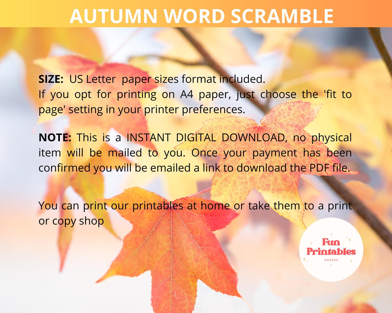 Fall Word Scramble,autumn Word Scramble,fall Activity,family Game ...