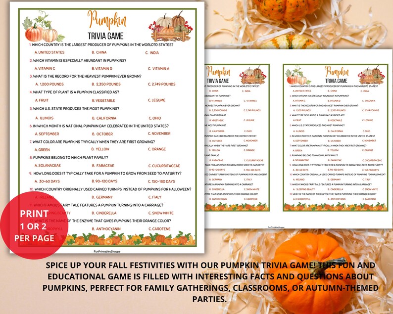 Pumpkin Trivia Game,fall Trivia,autumn Trivia,pumpkin Quiz,october ...