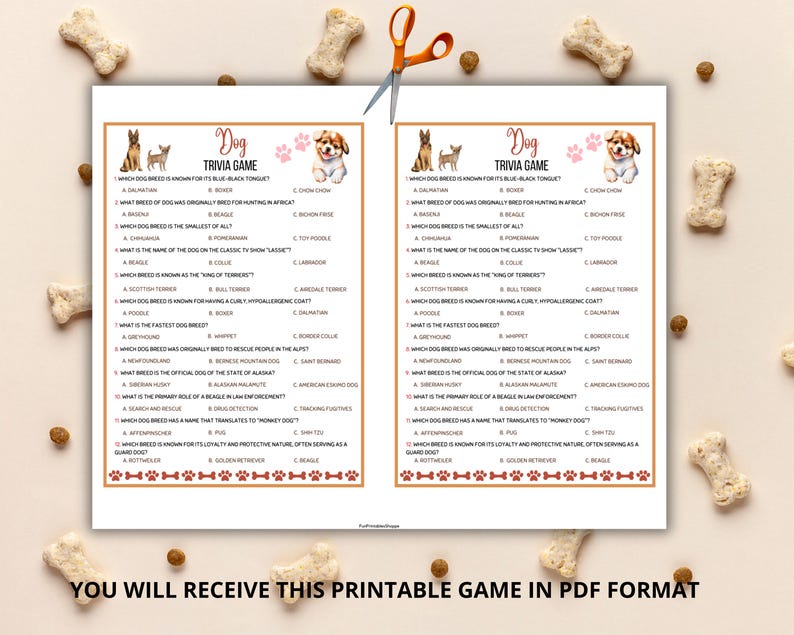 Dog Trivia Game,pets Trivia Game,animal Trivia,dog Party Game,pets ...