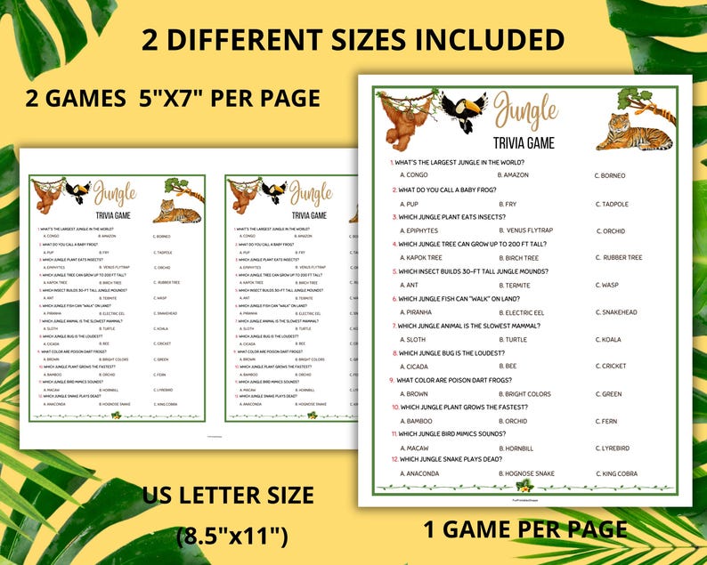 Jungle Trivia Game, Jungle Quiz,safari Trivia,rainforest Quiz Game,fun ...