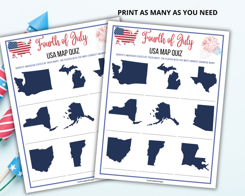 United States Map Quiz,patriotic Trivia,4th of July Activity,us ...