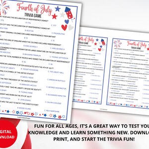4th of July Trivia Game,july Trivia,summer Trivia Quiz,fourth or July ...