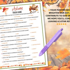 Fall Trivia Game,autumn Trivia Quiz,fall Party Game,autumn Activity ...
