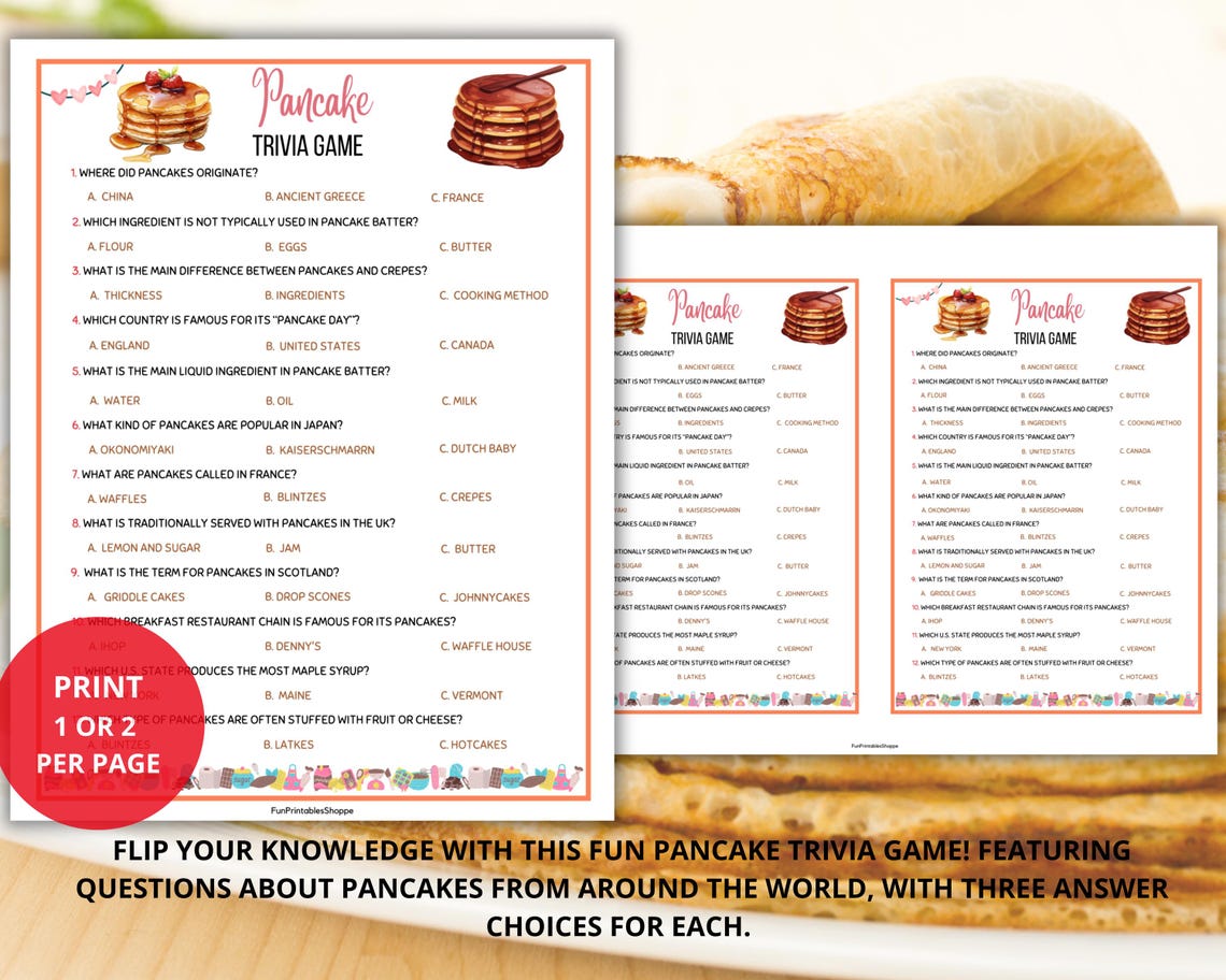 Pancake Trivia Game,pancake Day Game,pancake Quiz,pancake Party Games ...