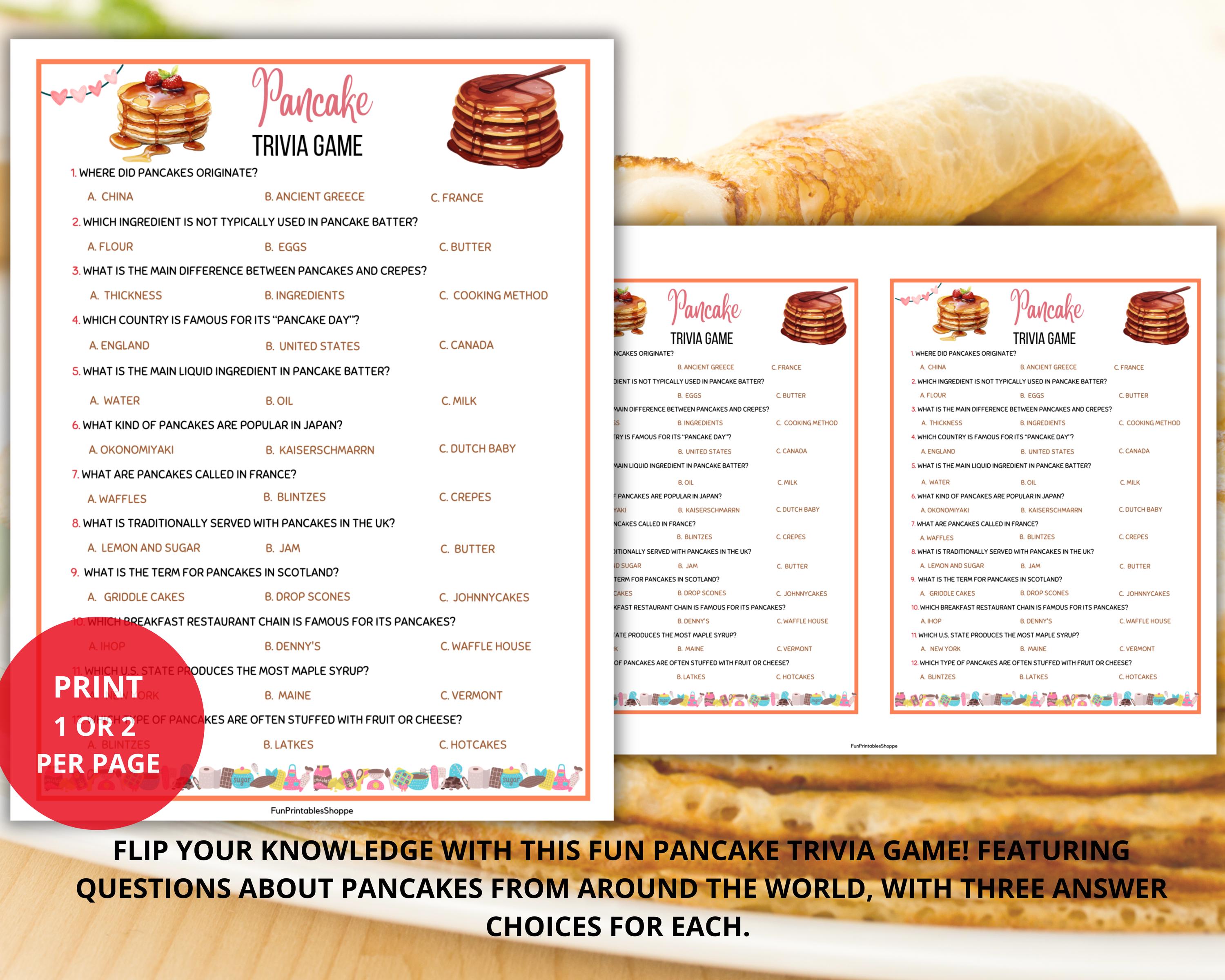 Pancake Trivia Game,pancake Day Game,pancake Quiz,pancake Party Games ...