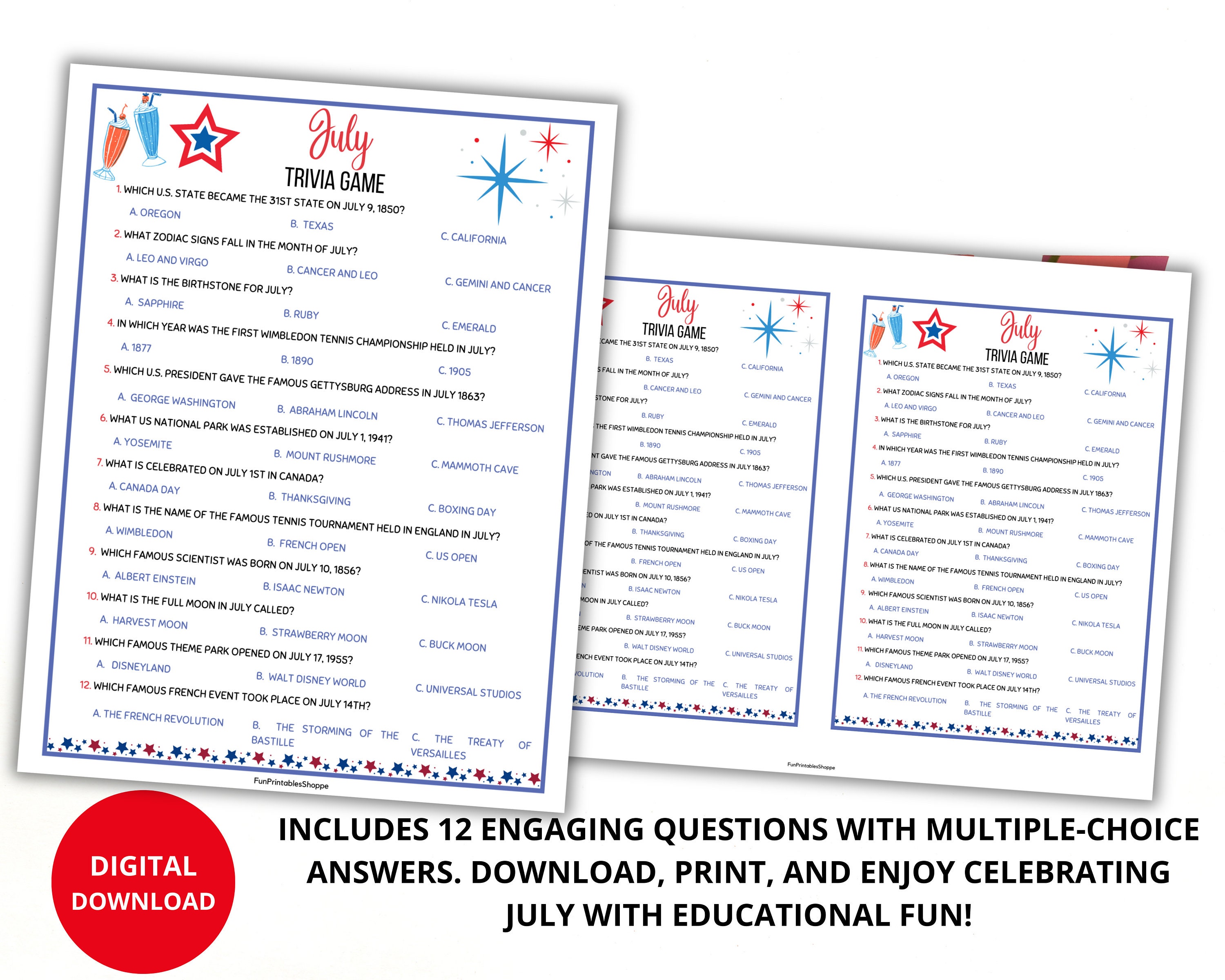 July Trivia Game,summer Trivia Quiz,july Question,summer Games,family ...