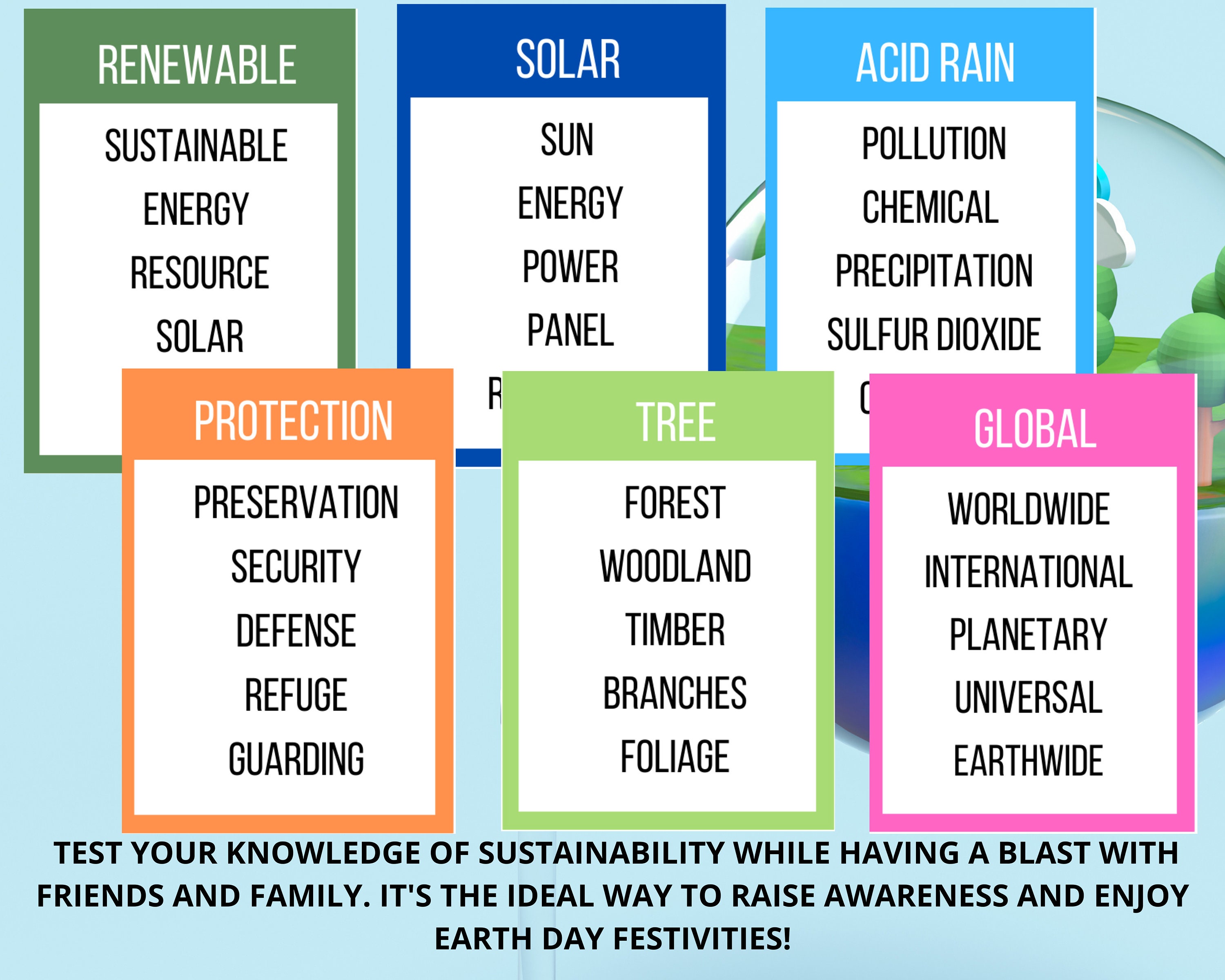 Earth Day Taboo Card Game,taboo Game, Earth Day Activity,spring ...