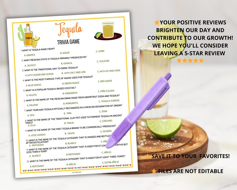 Tequila Trivia Quiz,tequila Party Game,cinco De Mayo Game,tequila ...