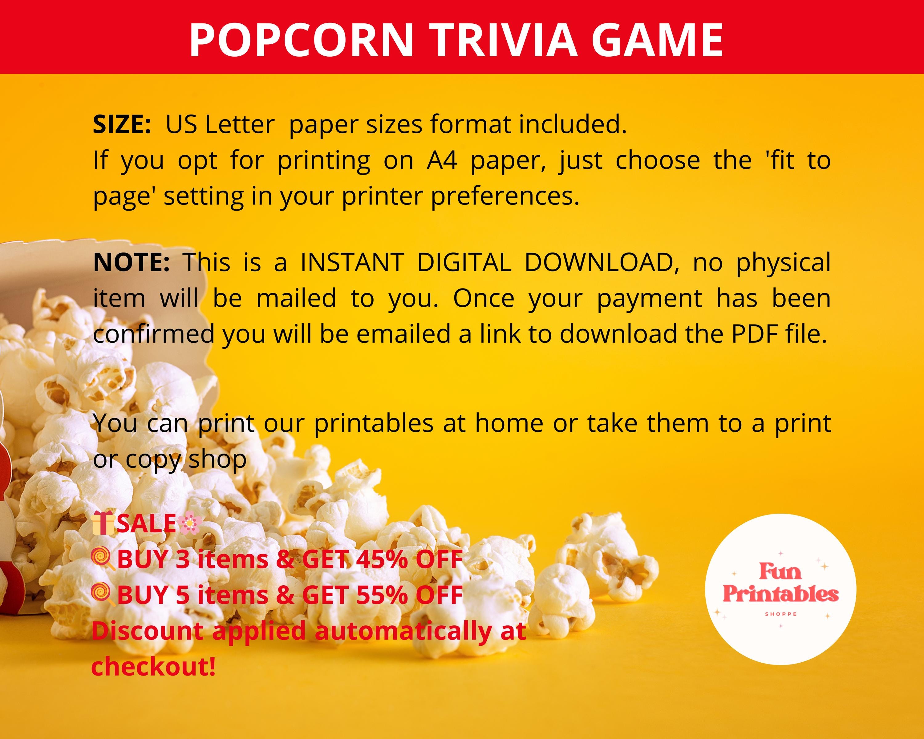 Popcorn Trivia Game,popcorn Quiz Game,food Trivia,popcorn Bar Activity ...