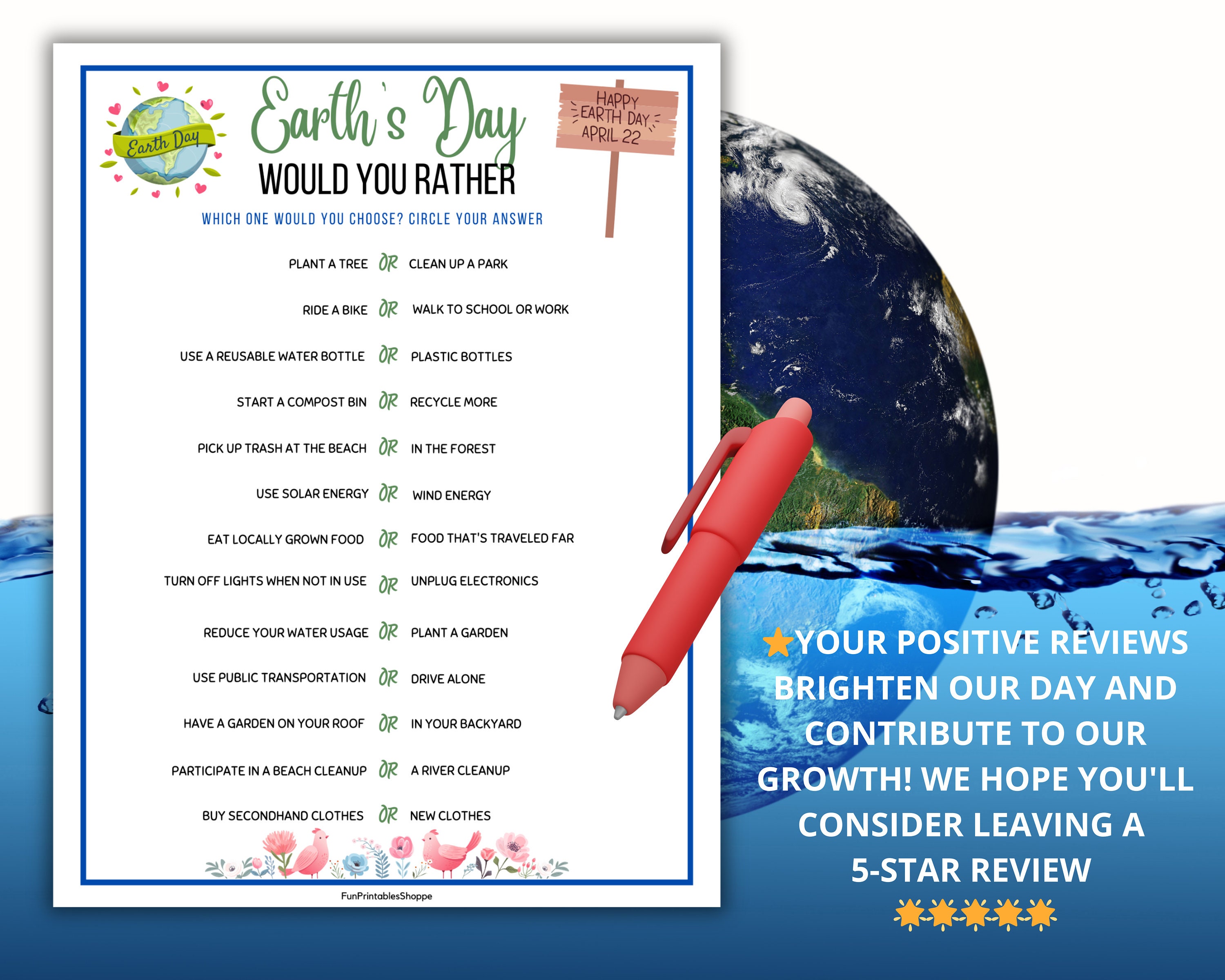 Earth Day Would You Rather Game, This or That Game,earth Day Activity ...