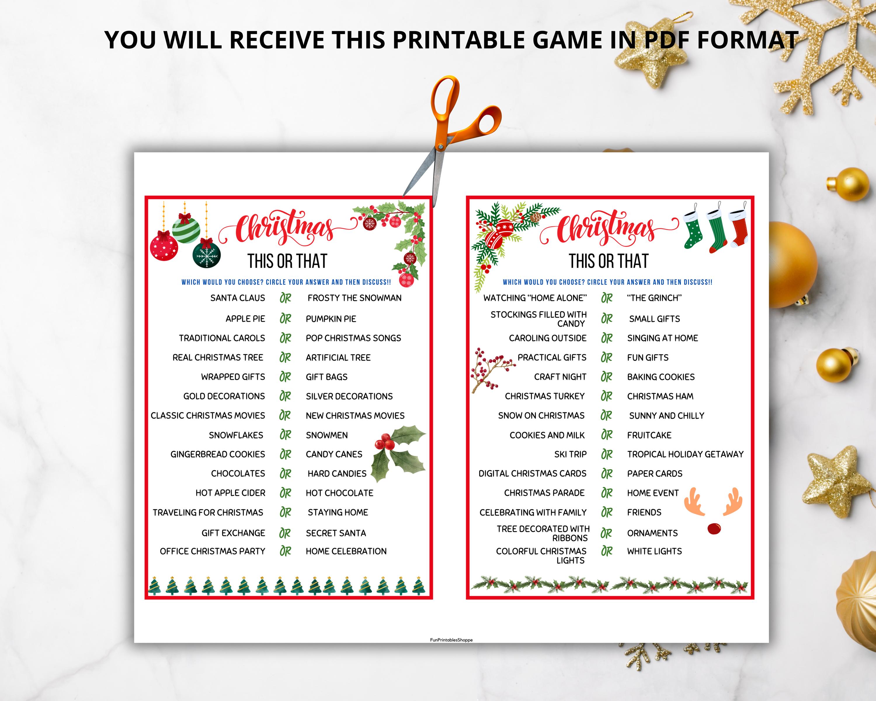 Christmas This or That Game,would You Rather Game,friendsmas Icebreaker ...