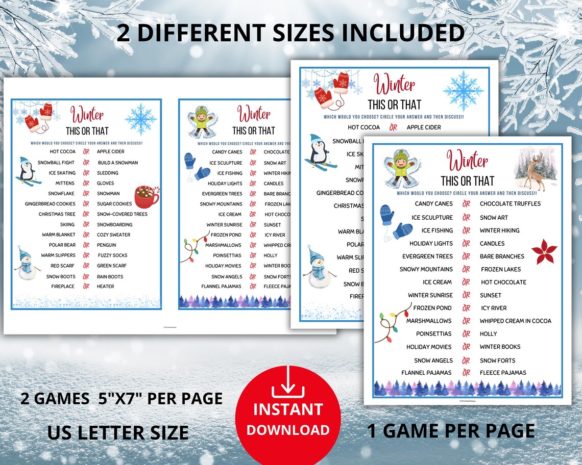 Winter This or That Game,winter Would You Rather Game,wintertime ...