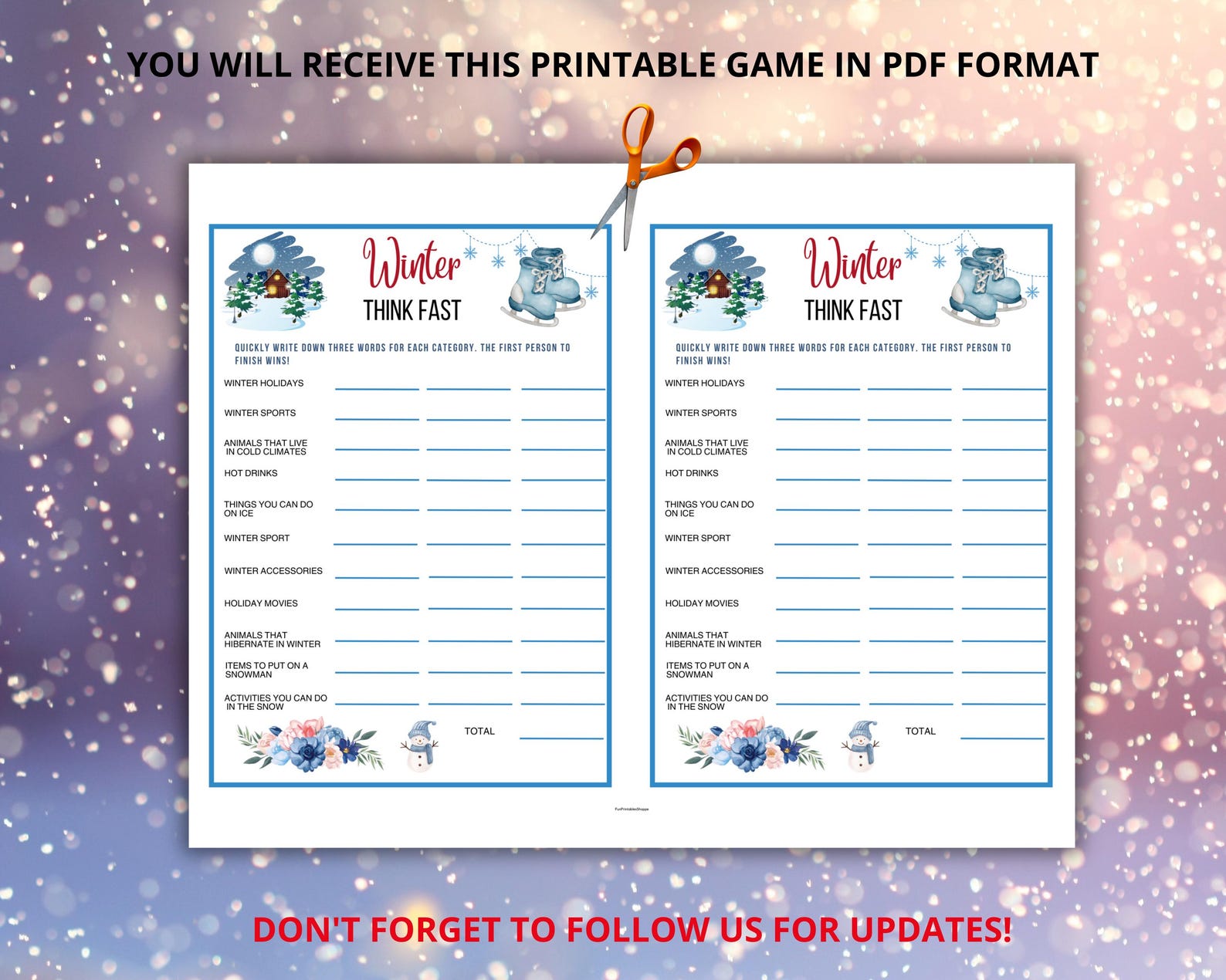 Winter Think Fast Game,winter Word Party Game,winter Office Game,winter ...