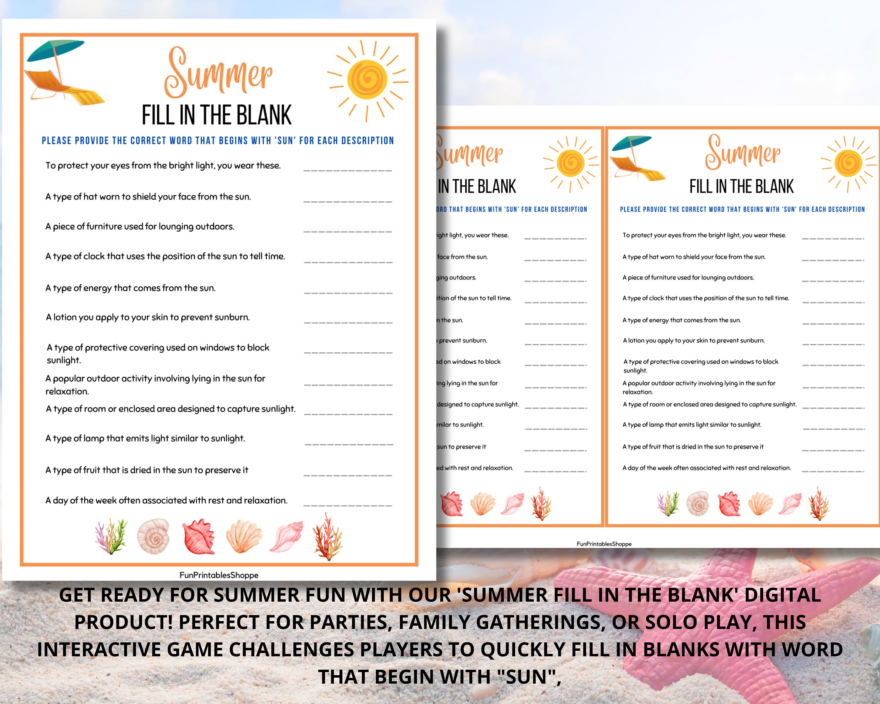 Summer Fill in the Blanks,summer Finish the Phrase,summer Quiz,summer ...