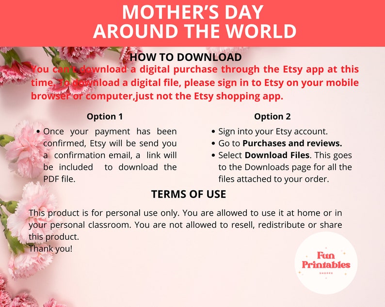 Mother's Day Around the World Game,mom Day Printable Games,family Games ...