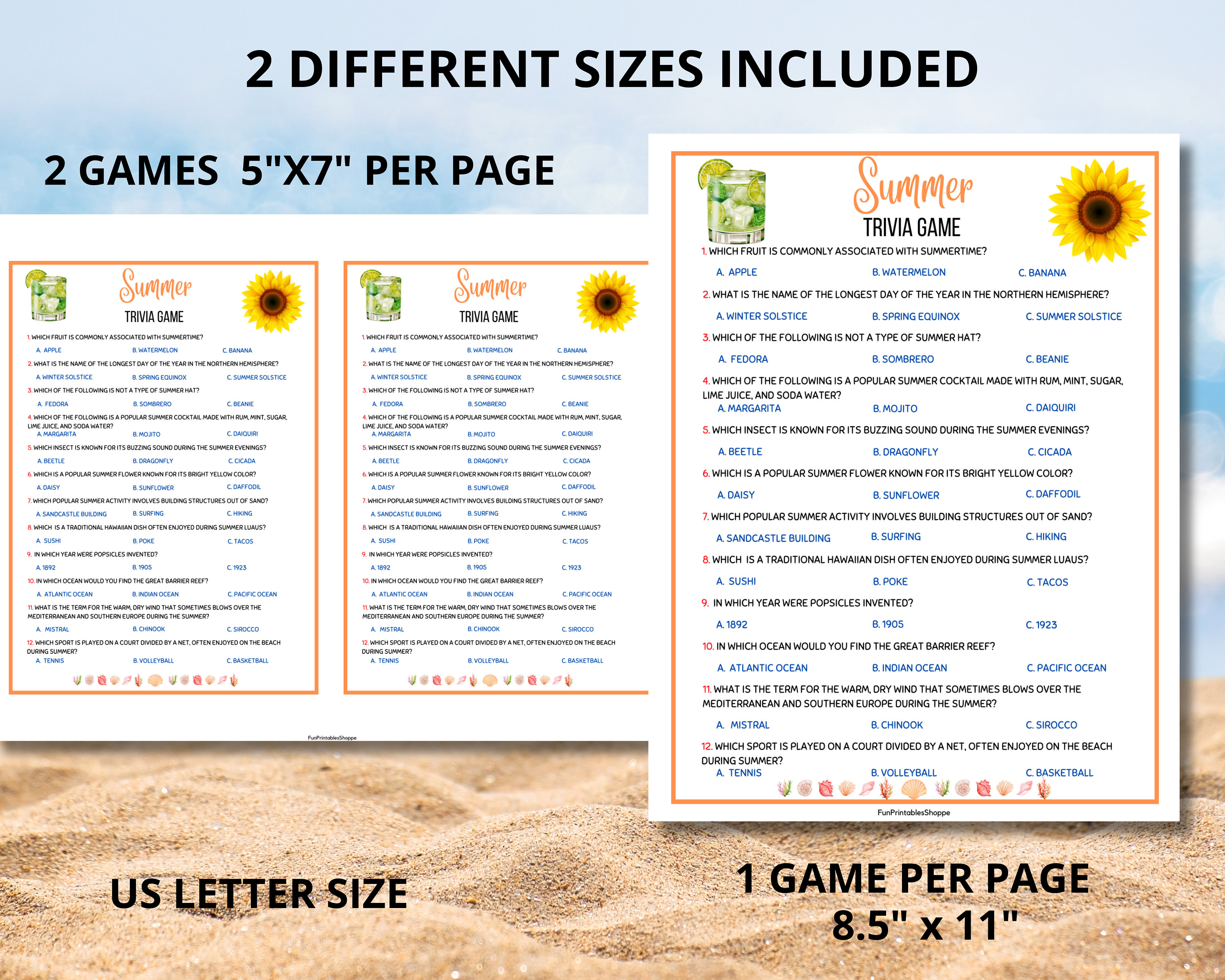 Summer Trivia Game,summer Office,summer Quiz,summertime Game,pool Party ...