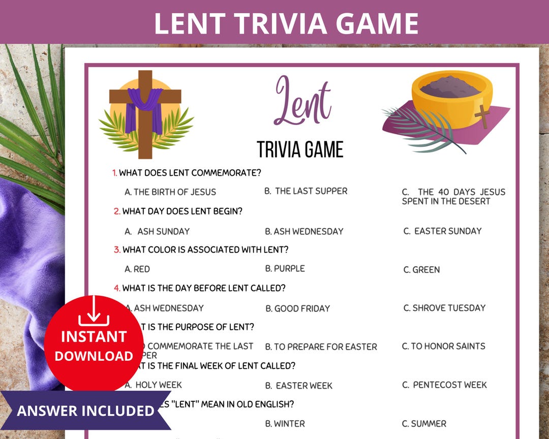 Lent Trivia Game,lent Trivia Quiz,lenten Party Game,easter Bible Trivia ...