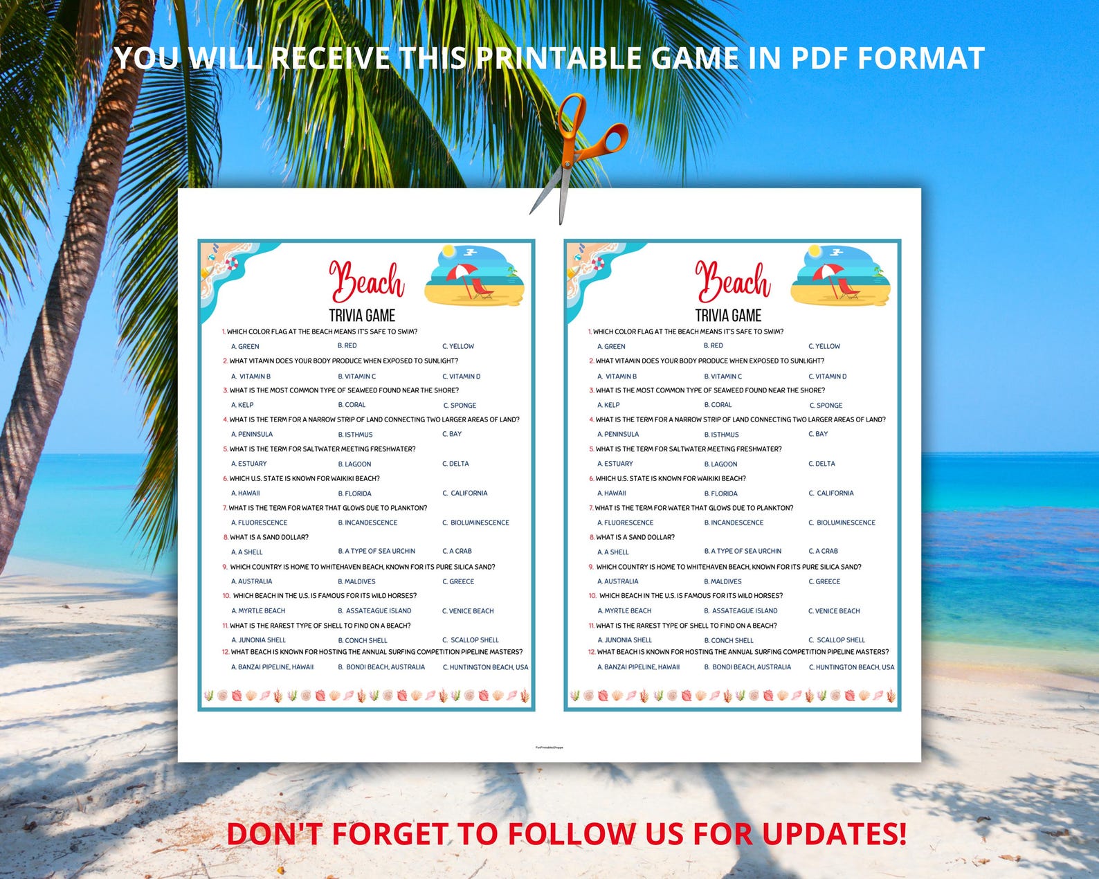 Beach Trivia Game,ocean Trivia,sea Trivia Game,summer Trivia,fun Beach ...