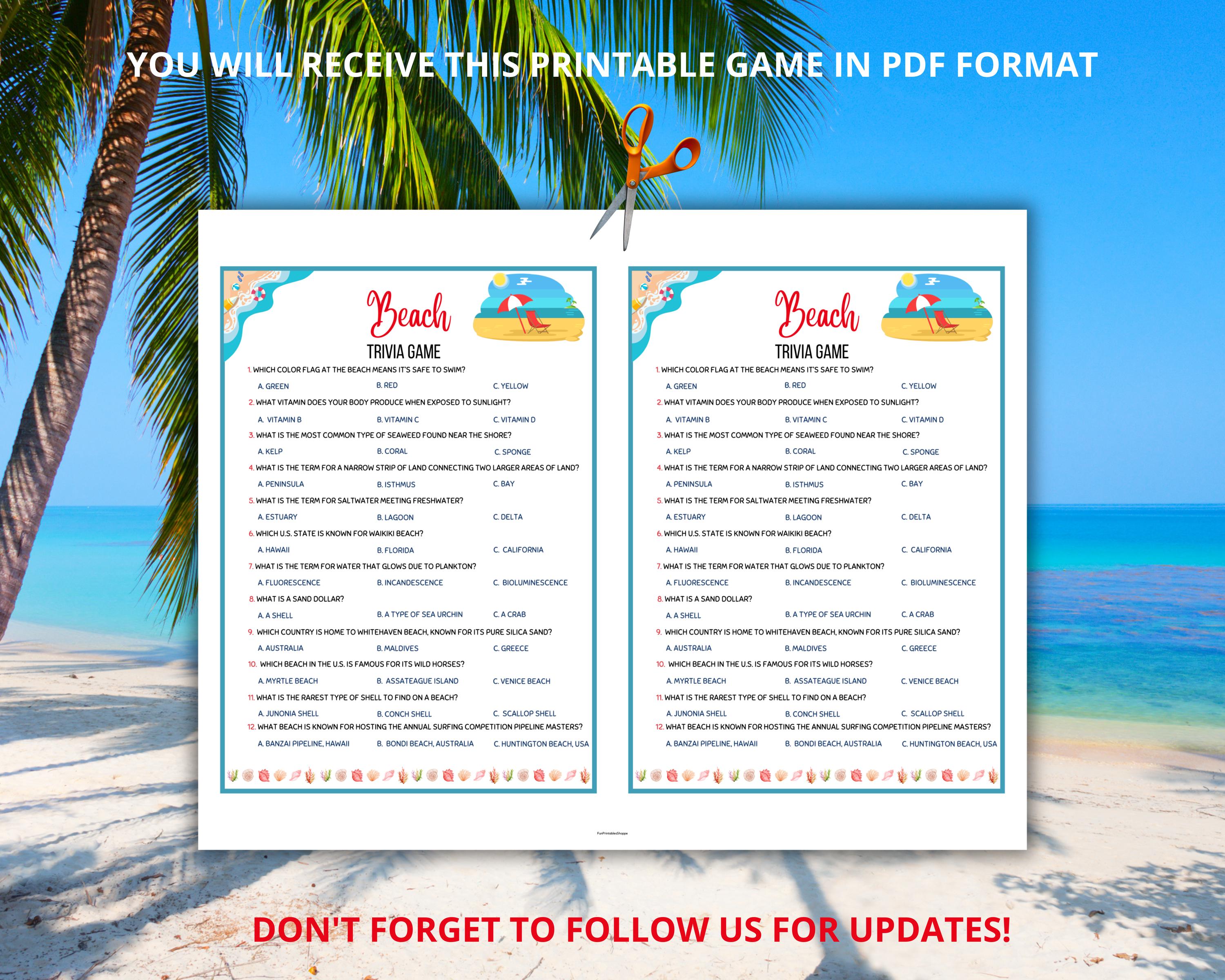 Beach Trivia Game,ocean Trivia,sea Trivia Game,summer Trivia,fun Beach ...