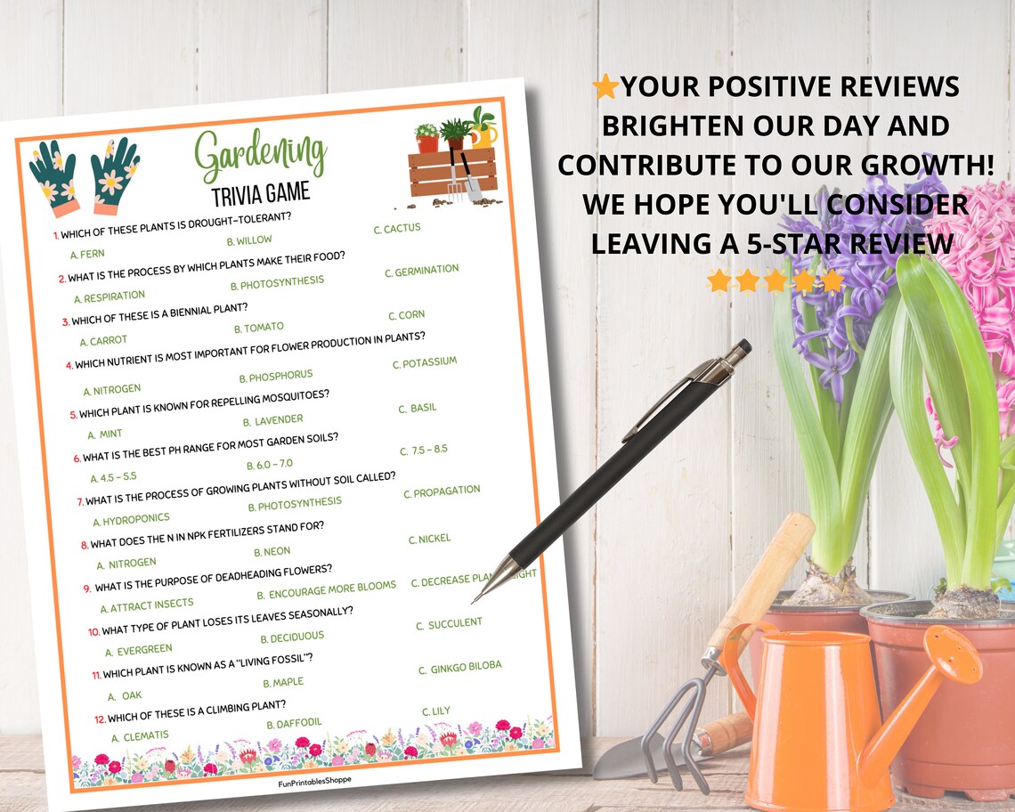 Gardening Trivia Game,vegetable Trivia,plants Trivia,garden Questions ...
