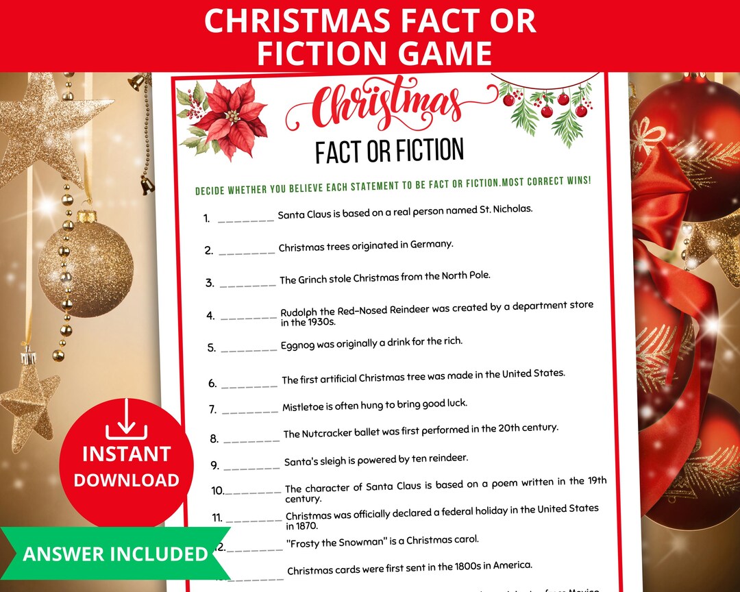 Christmas Fact or Fiction Game,xmas Fact or Fiction,christmas Trivia ...