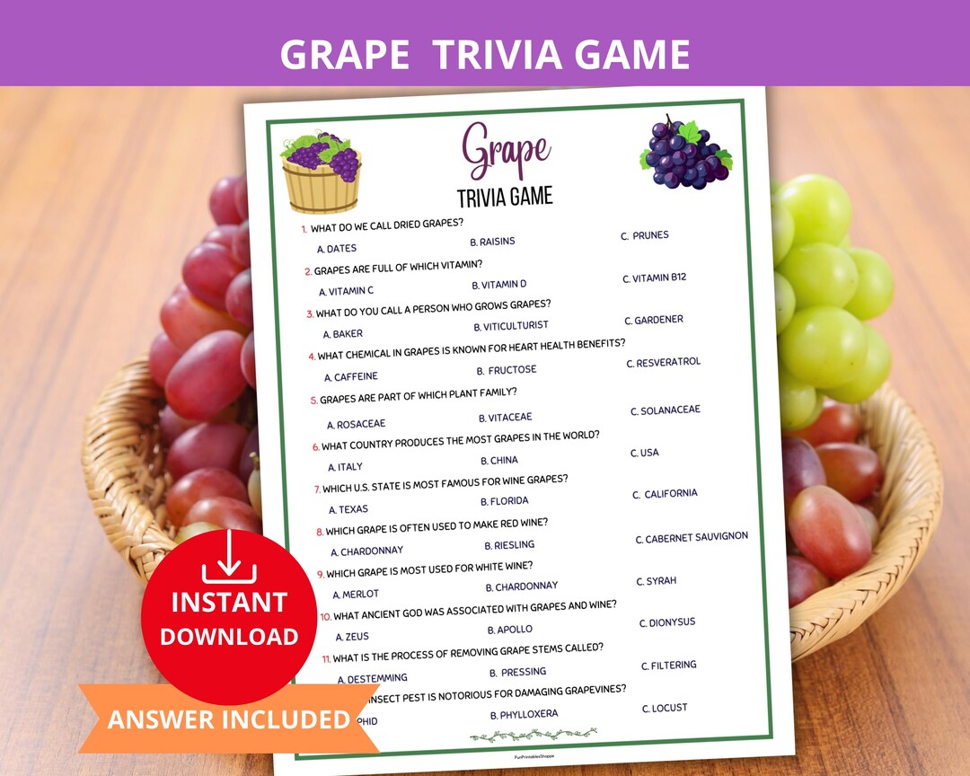 Grape Trivia Game,fruit Trivia Quiz,wine Trivia Quiz,vineyard Trivia ...