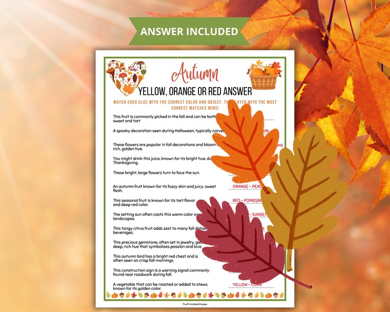 Fun Fall Activity,autumn Party Game,autumn Trivia,fall Festival Game ...