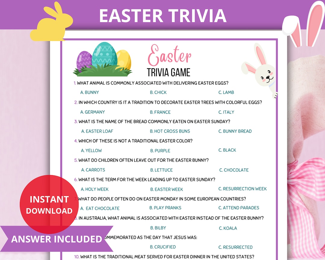 Easter Trivia,easter Game,easter Activities,easter Quiz,spring Trivia ...