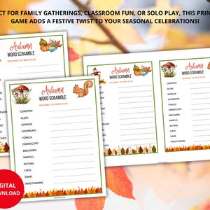 Fall Word Scramble,autumn Word Scramble,fall Activity,family Game ...
