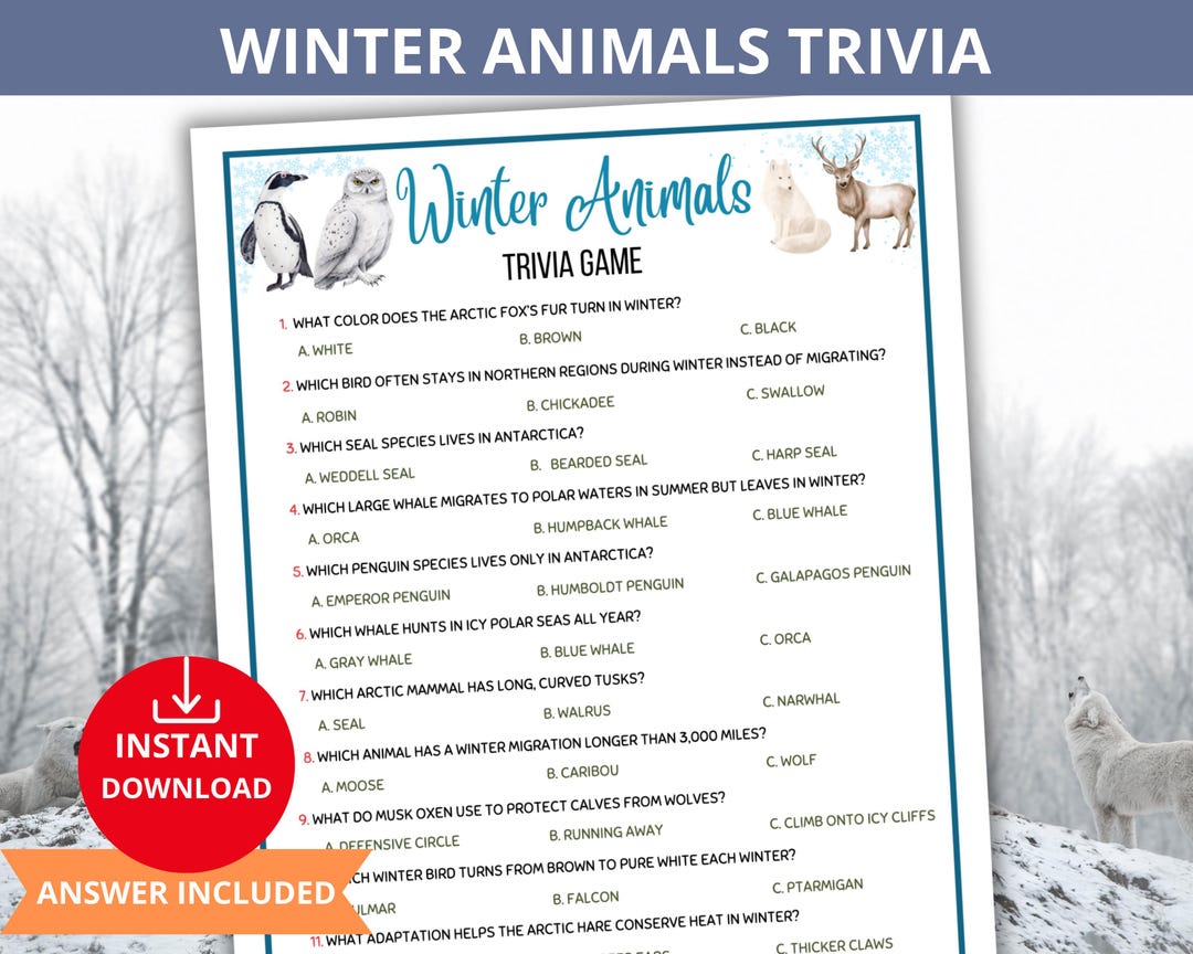 Winter Animal Trivia Game,arctic Animals Quiz,polar Animals Trivia ...