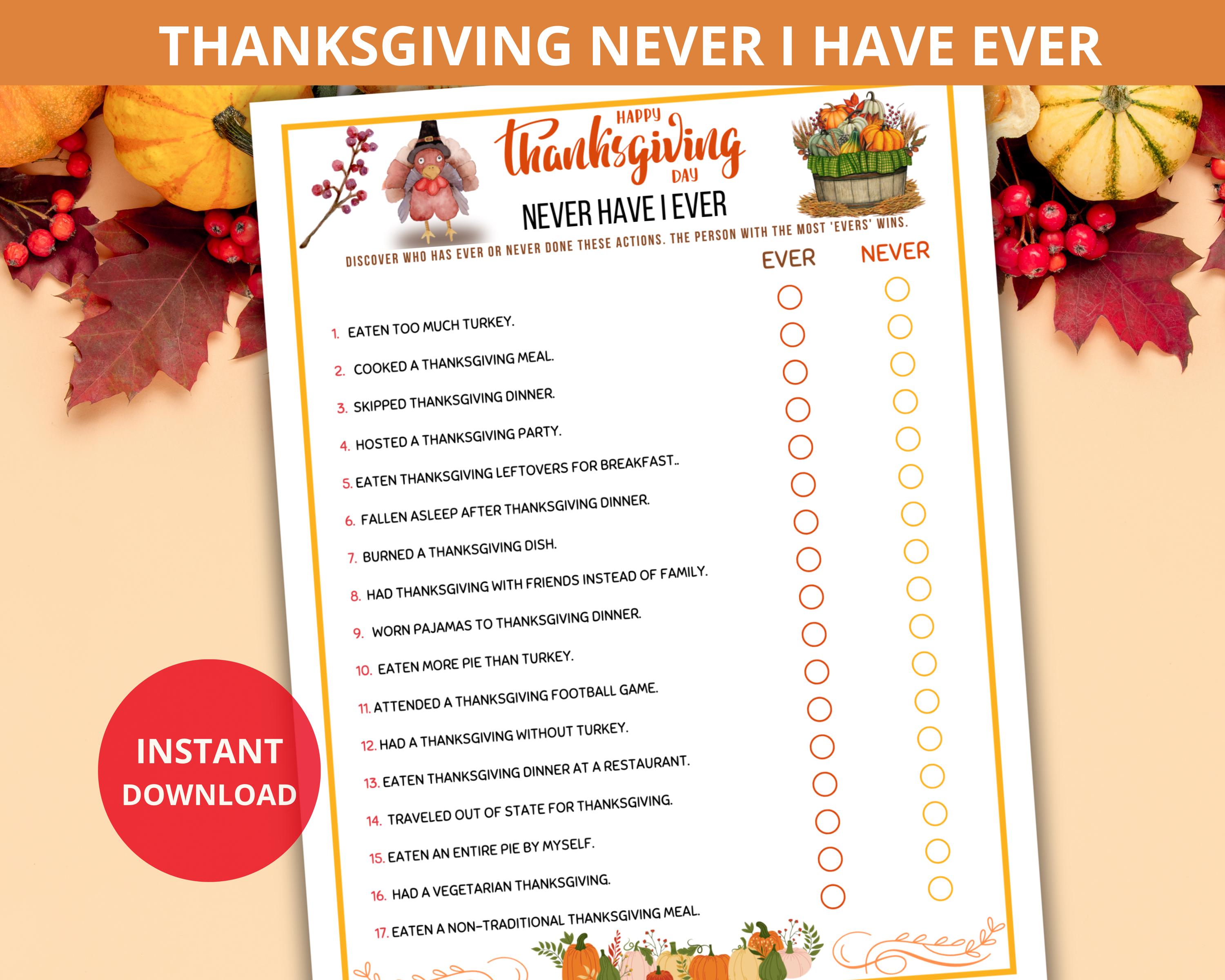 Thanksgiving Never Have I Ever,friendsgiving Game,thanksgiving Have You ...